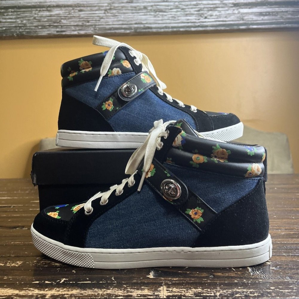 Coach Tea Rose Pembroke Black Blue Floral Napa Women … - Gem